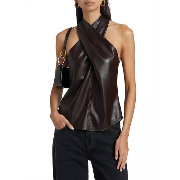 A.L.C. | Tops | New Alc Quinn Vegan Leather Halter Top In Chocolate ...